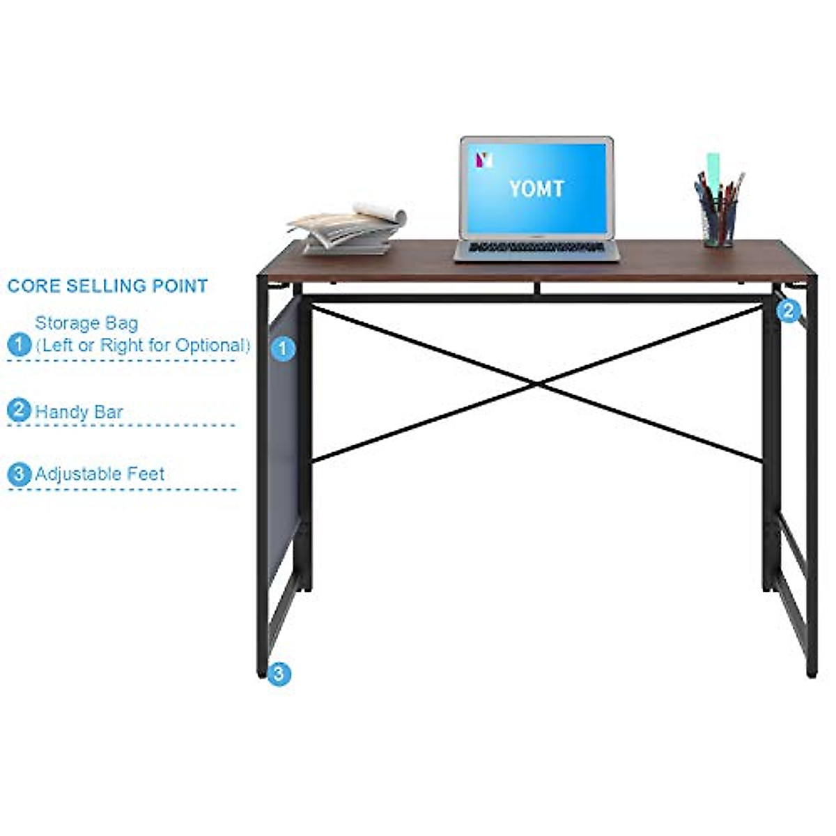 YOMT Foldable Desks for Small Spaces,Small Folding Writing Computer Desk Table with Storage Bag,Portable desks for Home Office,Brown