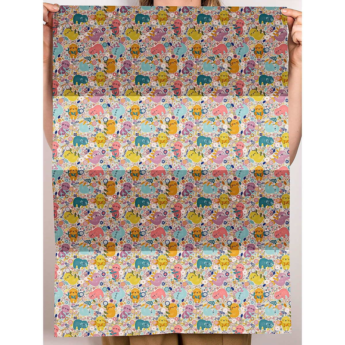 CENTRAL 23 Sloth Wrapping Paper Birthday - 6 Sheets of Animal Gift Wrap for Girls - New Baby - Floral - For Baby Shower Easter Baptism - Recyclable