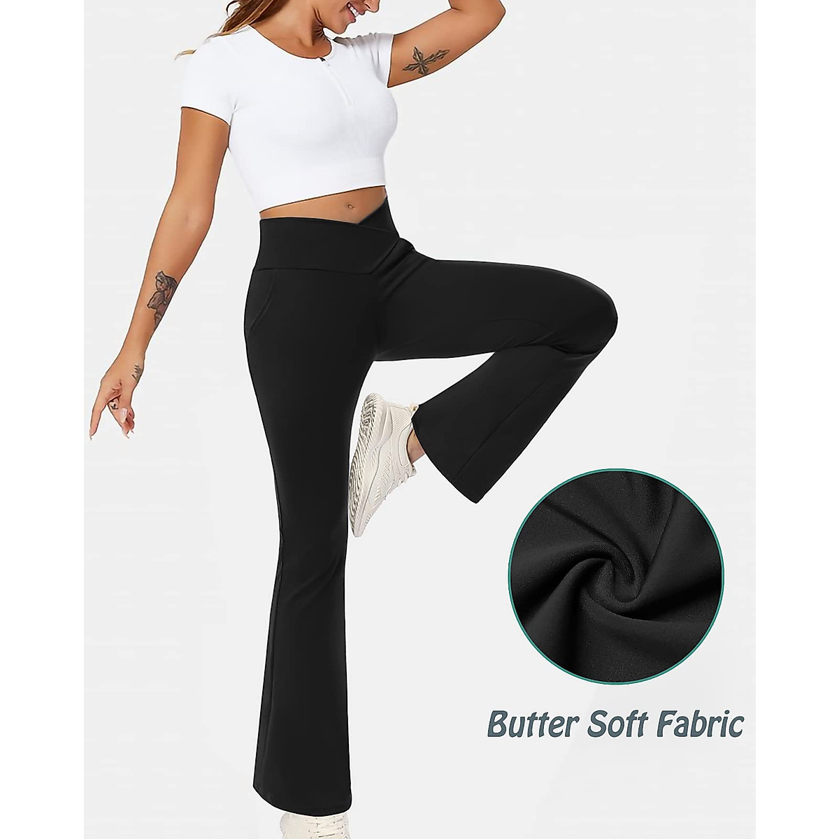 SOFITNIYA High Waisted Flare Leggings Crossover Bootcut Yoga Pants with Pockets for Women