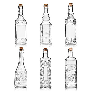 BULK PARADISE Assorted Clear Glass Bottles with Corks, 6 Pack, 2.5in X 9in, 16oz