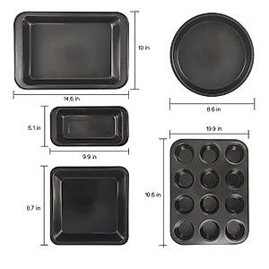 Baking Pans Sets Nonstick，5pcs Bakeware Sets with 12 Cup Cupcake Muffin pan,Round/Square Cake Pan, Muffin Pan, Loaf Pan, Roast Pan, Baking Sheets for Oven,Cookie Sheets for Baking,Toaster Oven Pans