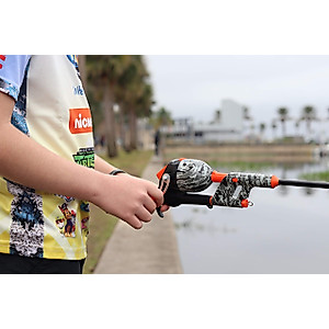 Kid Casters Black/Orange Camo No Tangle Fishing Combo with Bobber, Practice Casting Plug