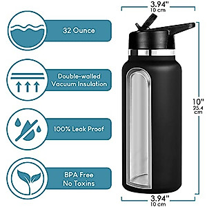 OTTIO Best Dad Ever Water Bottle, Gifts for from Daughter - 32oz Insulated Bottle Men, Tumbler Christmas Son, Father Day Gift & Birthday New Dad, Black