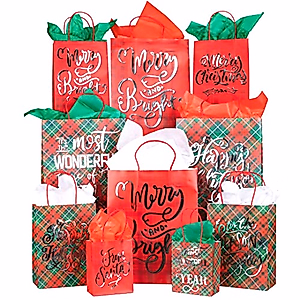 Christmas Gift Bags Assorted Sizes-24 Christmas Bags Bulk -Christmas Bags for Gifts with Christmas Tissue Paper Gift Wrap- Assorted Holiday Gift Bags for Christmas - Xmas Holiday Bags for Gifts