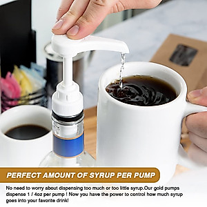 DupakSYS Premium 8 Packs Coffee Syrup Pump Dispenser, Fits 25.4 Oz/750ml Coffee Flavoring Syrup Bottles, No Dripping, Great for Home & Coffee Bar Drinking Mixes, Tea, Beverage, Cocktails, Free Spoons (Gold)