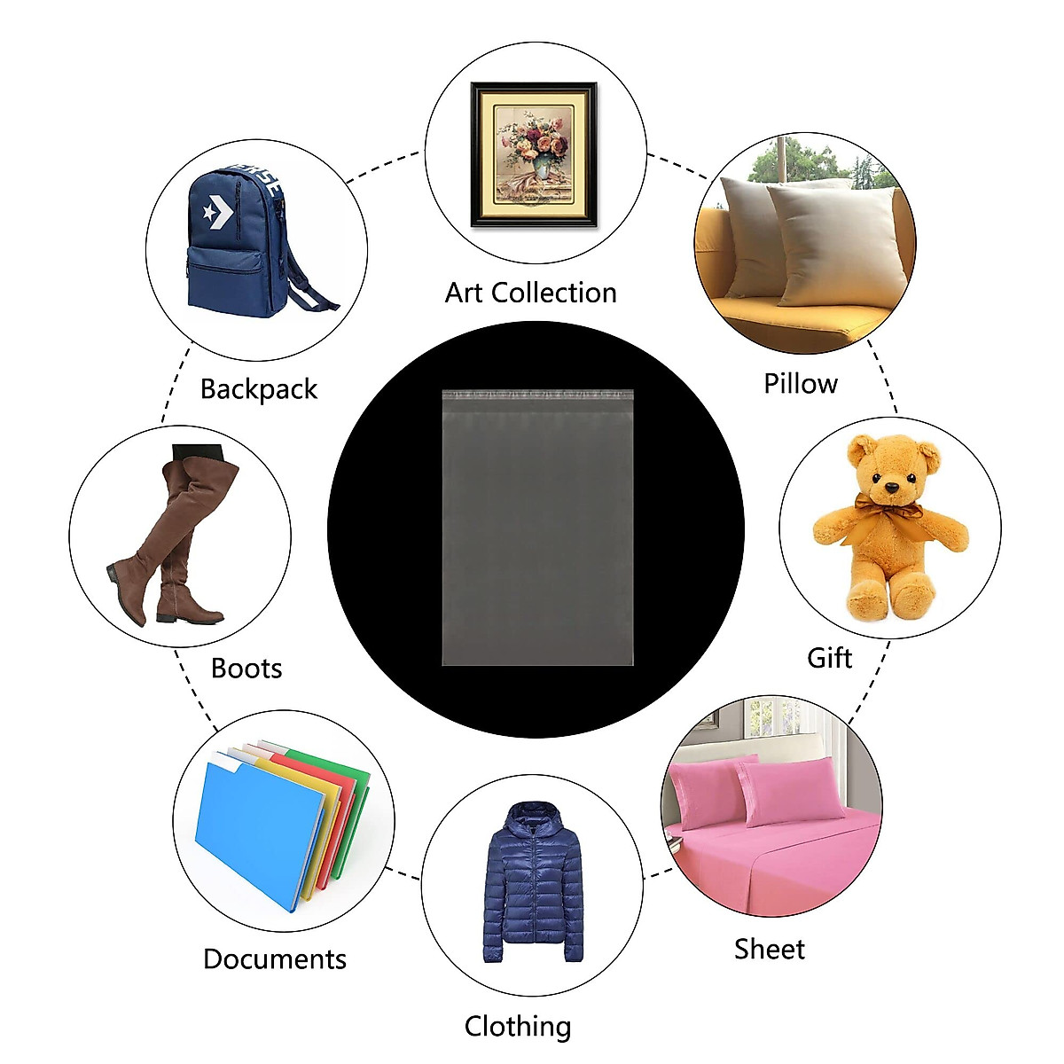 18" x 24" Clear Adhesive Apparel Cellophane Bags 100pcs Large Self Sealing Cello Bags 2mil Resealable OPP Poly Bags for Clothing T-Shirt Pants Garment Art Prints Card Magazine Handicraft Photos Brochure Documents Samples