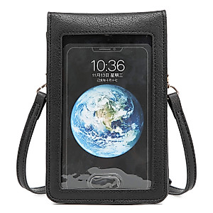 Trendy Phone Case Wallet Crossbody Purse Card Slots Holder Detachable Strap Shoulder Bag (Black-LM6302AB)