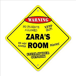 Zara's Room Sign Crossing Zone Xing | Indoor/Outdoor | 12" Tall Kids Bedroom Decor Door Children's Name boy Girl