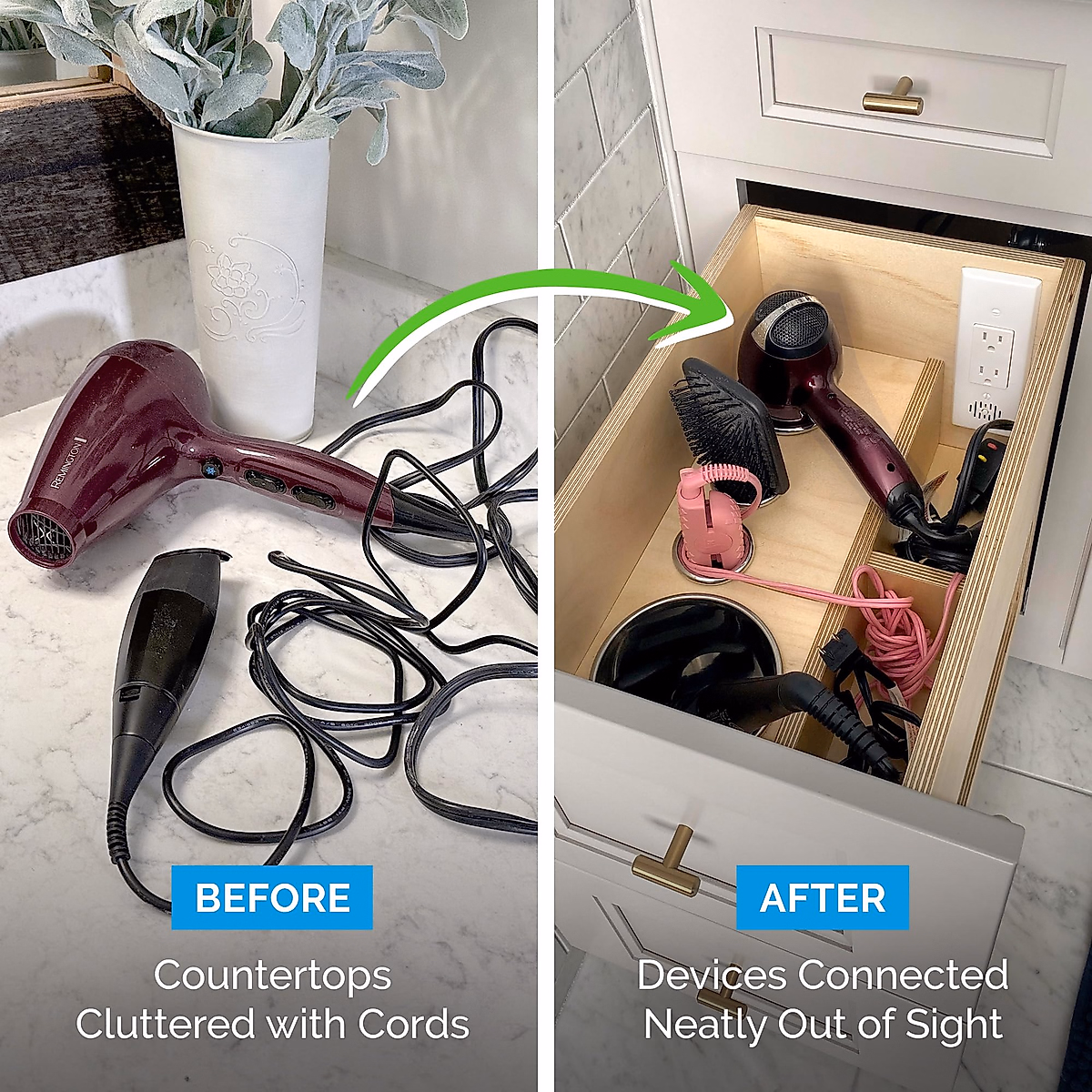 Docking Drawer 2.0" Canister for Hot Tools, Hair Dryer, Curling Iron, and Flat Iron Holder Tube RIng Capped Stainless Steel