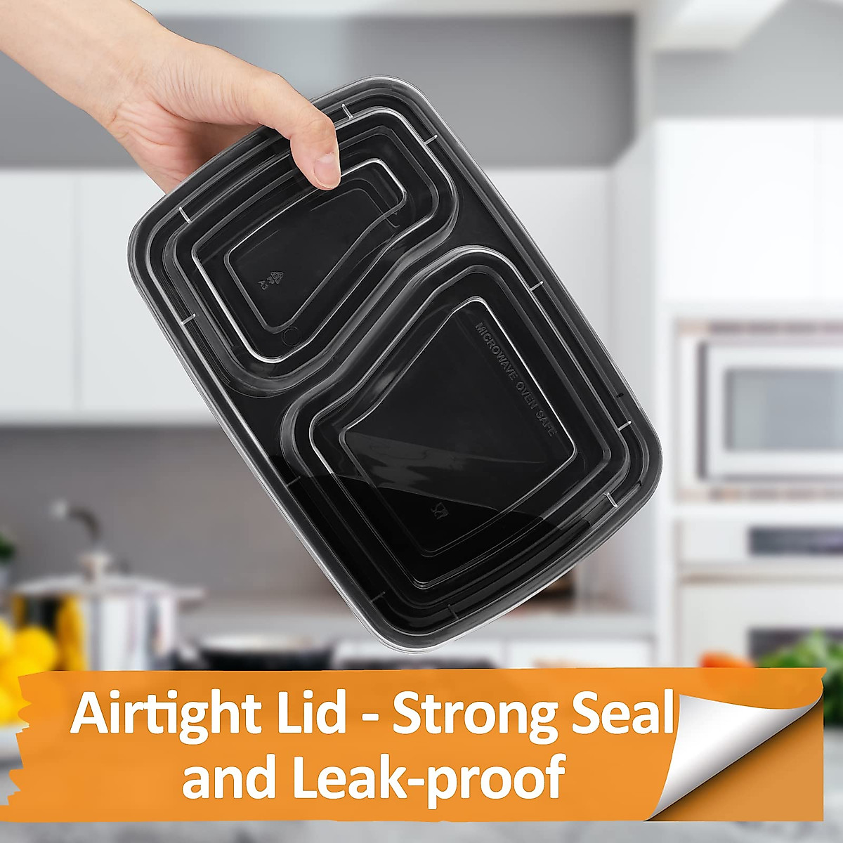 Eupako 55 Sets 32 oz Meal Prep Container Reusable - Plastic-Food-Storage-Containers-with-Lids, Disposable To Go Containers, Portion Control - Microwave, Dishwasher, Freezer Safe (2 Compartment)