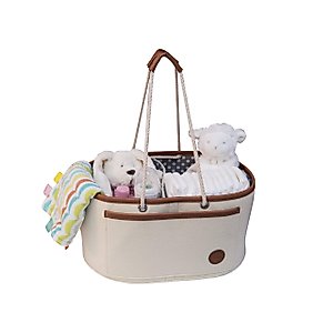 Diaper Caddy Organizer – Diaper Organizer Bag with Long Carry Handles – Neutral Diaper Caddy for Baby Shower or Gift Registry – Caddy for Baby Stuff with Removable Insert – Unisex Baby Organizer Caddy