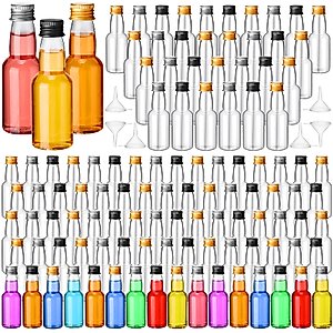 120 Pcs Mini Liquor Bottles, Plastic Spirit Bottle, 2 oz Mini Empty Plastic Alcohol Shot Bottles with Funnels, Airtight Shot Bottles Miniature Bottles for Party Favors, Weddings (Silver, Gold, Black)