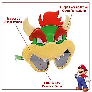 Sun-Staches Nintendo Bowser Sunglasses Costume Accessory UV 400 Lenses with Teeth and Signature Green Mask One Size Fits Most