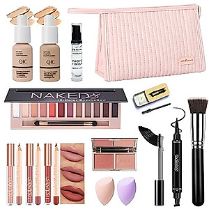 All in one Makeup Kit for Women full Kit, Professional Makeup kit with foundation 12 Colors Eyeshadow Palette Liquid Lipstick Eyebrow Soap Kit Winged Eyeliner Stamp Travel makeup set
