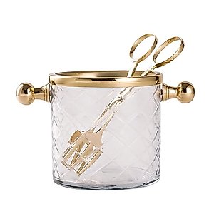 FBITE High Face Value Handmade Brass Glass Ice Bucket with Ice Clip Dining Table Cooler Wine Wine Rack Ice Bucket Champagne Can Cooler