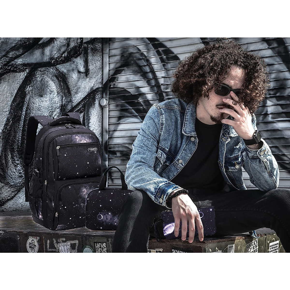 Voici et Voila Kids Galaxy Backpack, 3Pcs Bakcpack for Boys 12-14 Kids School Bags Middle School Elementary Book Bag Outer Space School Bag Large Capacity