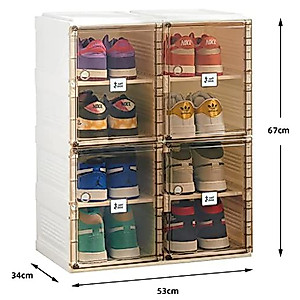 MAYIBOX Shoe Cabinet 2-20 Grid Stackable Transparent Folding Shoe Box Plastic Storage Box Storage 2-40 Pairs of Shoes (2 Rows 8 grids)