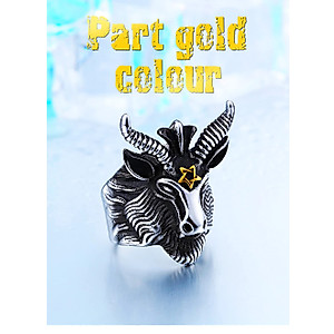 Gold Star Goat Black Phillip Ring Pentagram Lucifer Sigil Satanic Leviathan Stainless Steel Baphomet Pentagram Pendant Satan Satanist Devil Halloween Witchcraft Sabrina Spell Goth Gothic