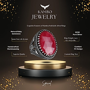 Genuine Real Natural Ruby Gemstone Ring, 28.65 Carat, Ottoman Seal Ring, Signet Ring, Sterling Silver Ring, red