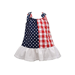 Bonnie Jean Girl's 4th of July Dress - Patriotic Stars and Stripes Flag Dress for Baby Toddler and Little Girls, 3-6 Months