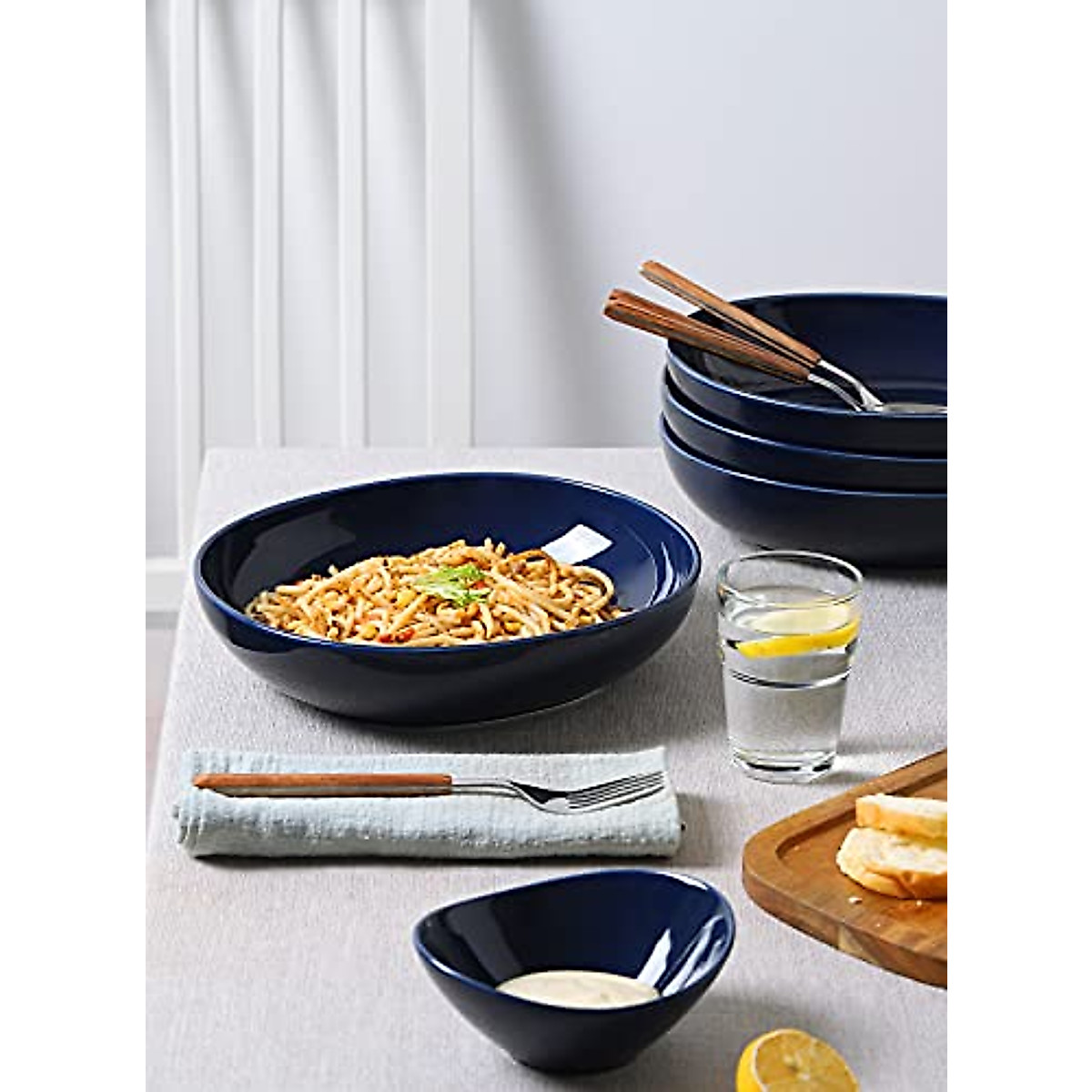 Teocera Pasta Bowls, Salad Bowls Set, Large Serving Bowls, 50 Ounce Porcelain Navy Bowls Set of 4 - Square Design, Microwave Dishwasher Safe