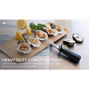 Everdure Tri-Series Pro Oyster Knife with New Haven Style Blade, Lightweight Titanium Coated Stainless Steel Oyster Shucking Knife with Finger Protector, Black
