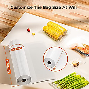 Vacuum Sealer Bag Rolls, Custom-Sized BPA-Free Vacuum Bags with Textured for Food Saver, Meal Prep and Sous Vide, 11 Inch X 16.5 Feet, Clear