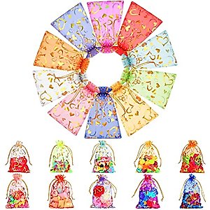 200 Pcs Organza Bag 4 x 6 Inch Small Organza Jewelry Bags Sheer Heart Organza Bags with Drawstring Party Favor Mini Mesh Pouch for Wedding Baby Shower Christmas Valentine Party Gift, 10 Colors