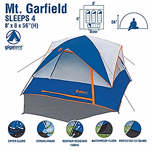 Gigatent 4 Person Camping Tent – Spacious, Lightweight, Heavy Duty Backpacking Tent - Weather and Flame Resistant Outdoor Hiking Dome Tent – Fast and Easy Set-Up – 8’x8’ Floor, 56” Height