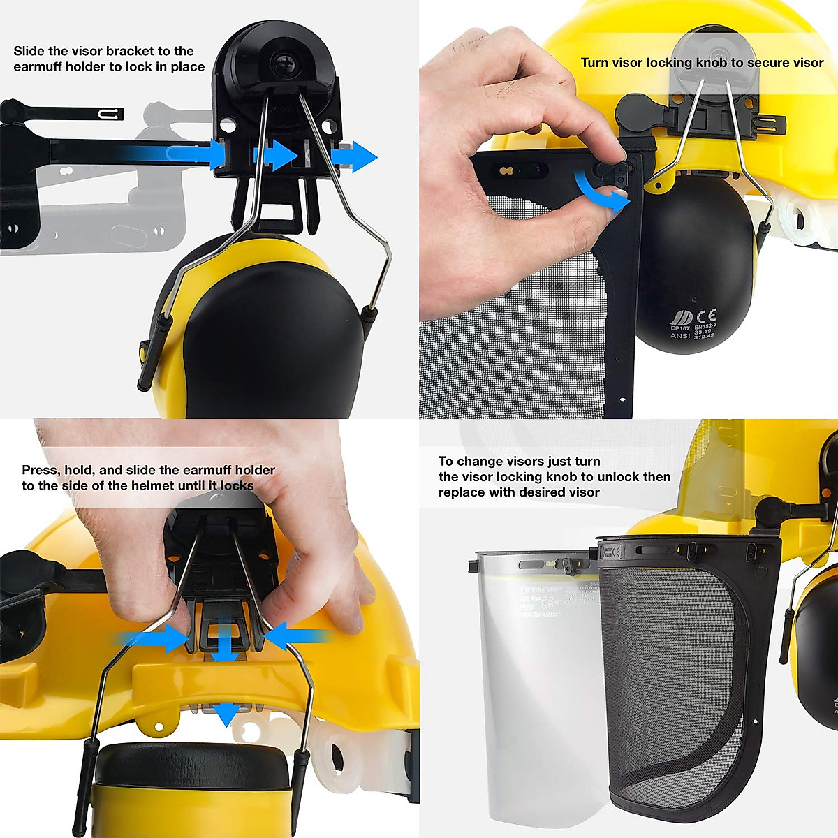 NEIKO 53880A Forestry Helmet for Safety with Shield and Earmuffs, Chainsaw Helmet with Face Shield, Hard Hat Safety Gear Equipment, Protective Face Shield and Mesh Shield for Face Protection