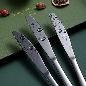 Berglander Black Dinner Knives Set Of 4, Stainless Steel Titanium Plating Shiny Black Dinner Knife, Butter Knife Spreader Table Knives Sturdy And Dishwasher Safe