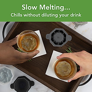 Tovolo Faceted Sphere Ice Molds, Set of 2 - Large Ice Ball Mold Ideal for Whiskey, Cocktails & Any Cold Beverage - Odor-Free Freezer Storage, Dishwasher-Safe with Silicone Plunger