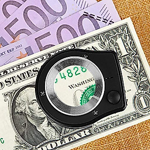 30X Loupe Magnifier with 6 Light,Desktop Portable Metal Magnifier Folding Scale Sewing Magnifing Glass for Textile Optical Jewelry Tool Coins Currency (Black)