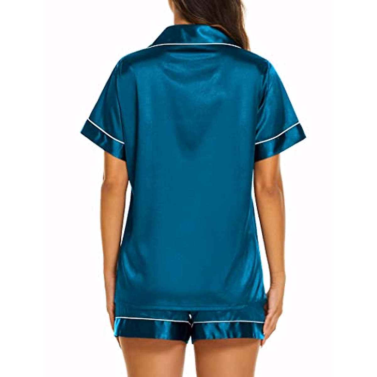 VickyBelle Womens Silk Satin Pajamas Set Two-piece Pj Sets Sleepwear Loungewear Button-Down Pj Sets(XL, Green)