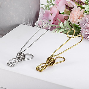 uxcell 20Pcs Clothespin with Hook Stainless Steel Universal Hanging Clips for Laundry Clothes Display Photo Storage Item (92mm Gold)