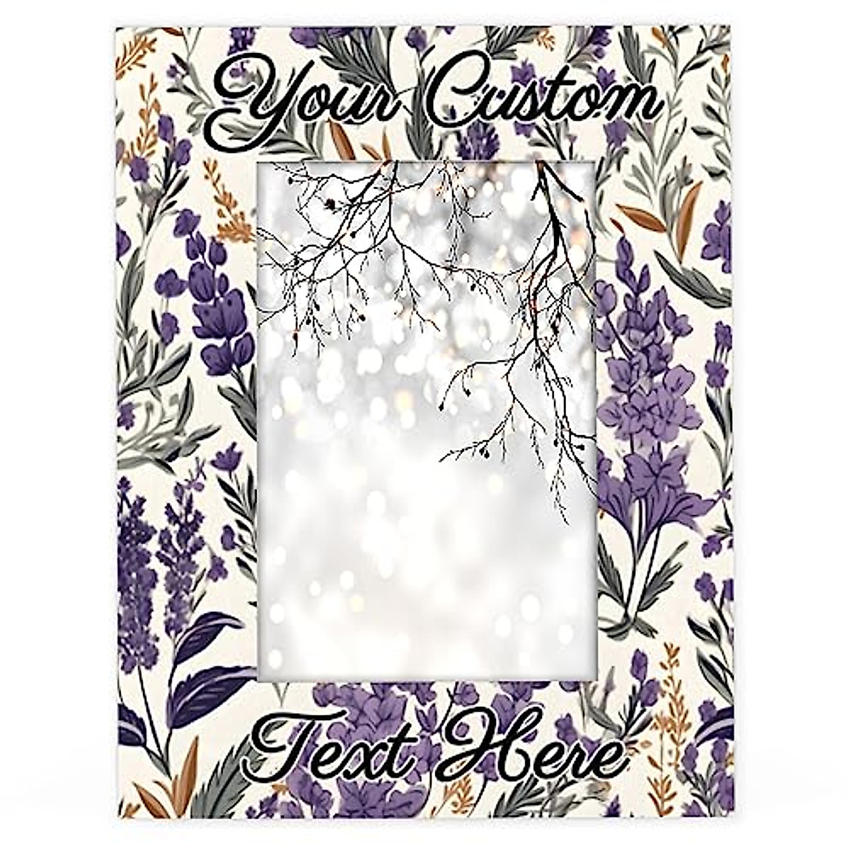 Mardesigns Purple Lavender Personalized 5x7 Picture Frame,Rustic Flowers Customized Wooden Photo Picture Frame Fits 5x7 & 4x6 Picture for Wall and Table Vertical or Horizontal Display Photo Frame