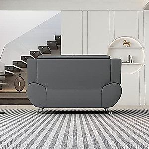 Container Furniture Direct Michael Modern Faux Leather Upholstered Stainless Steel Legs Living Room Loveseat, Gray