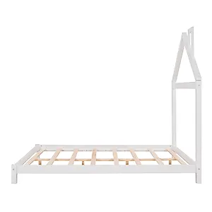 Full Size House Platform Bed Frame Mattress Foundation with Headboard/No Box Spring Needed/Easy Assembly, White