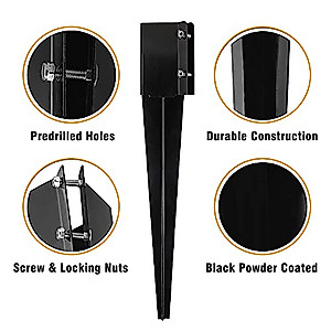 Kdgarden Fence Post Anchor Metal Ground Spike Heavy Duty Black Coated Powder Fence Stakes Post Support Base for 4"x4" Mailbox or Fence Post, 24"x4"x4" Outer Dia (3.5"x3.5" Inner Dia), Pack of 4