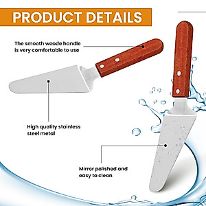 10 Pack Wooden Handle Pizza Pie Server Stainless Steel Pizza Spatula Non Slip Triangular Spade Spatula Pie Spatula for Cake, Dessert, Tart, Pie and Pizza