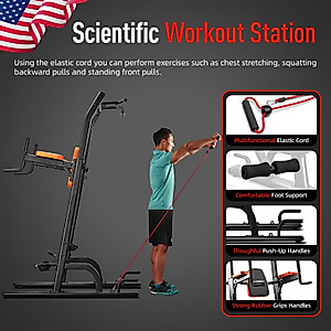 HARISON Multifunction Power Tower with Bench Pull Up Bar Dip Station for Home Gym Workout Strength Training Fitness Equipment