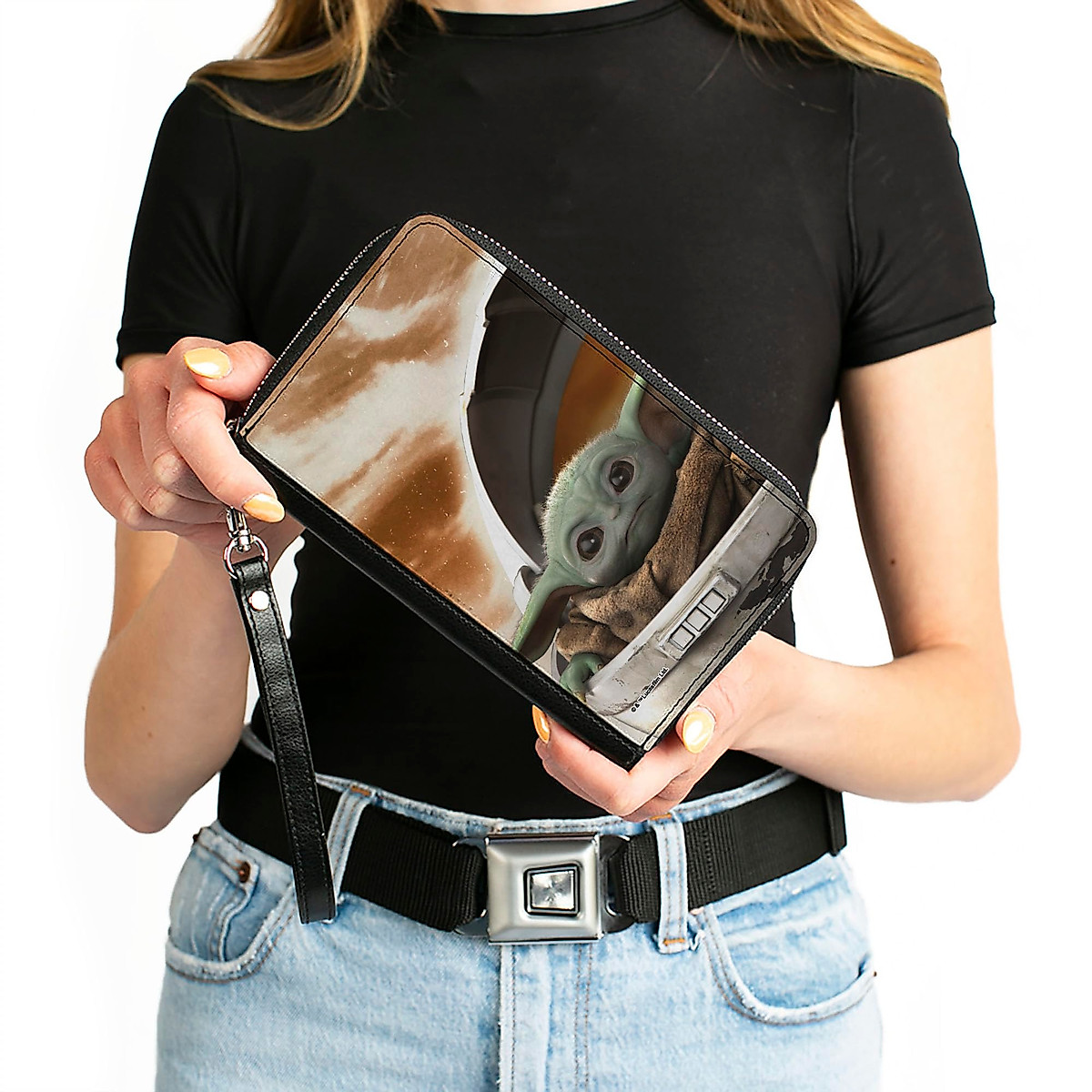 Buckle-Down Women's PU Zip Around Wallet Rectangle-Star Wars The Child, 7.5"x4.5"