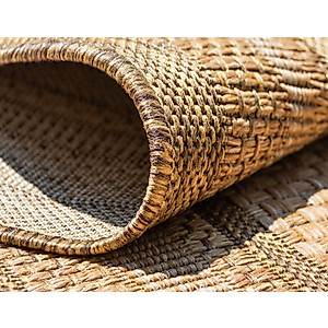 Unique Loom Outdoor Border Collection Area Rug - Multi Border (4' 1" x 6' 1" Rectangle, Tan/ Light Brown)