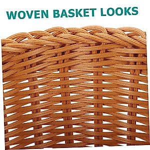 WOONEKY Rattan Trash Can, Brown, Open-Top, Plastic Material, 11" x 11" x 11"