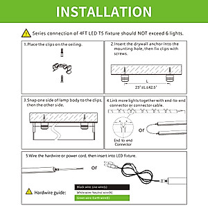 SUNLINKCO (6 Pack) 4FT T5 LED Integrated Fixture, 6500K,20W,2300LM(Super Bright White) Linkable LED Shop Light,Garage Light,Ceiling and Cabinet Light,Strip Light,Corded Electric with ON/Off Switch