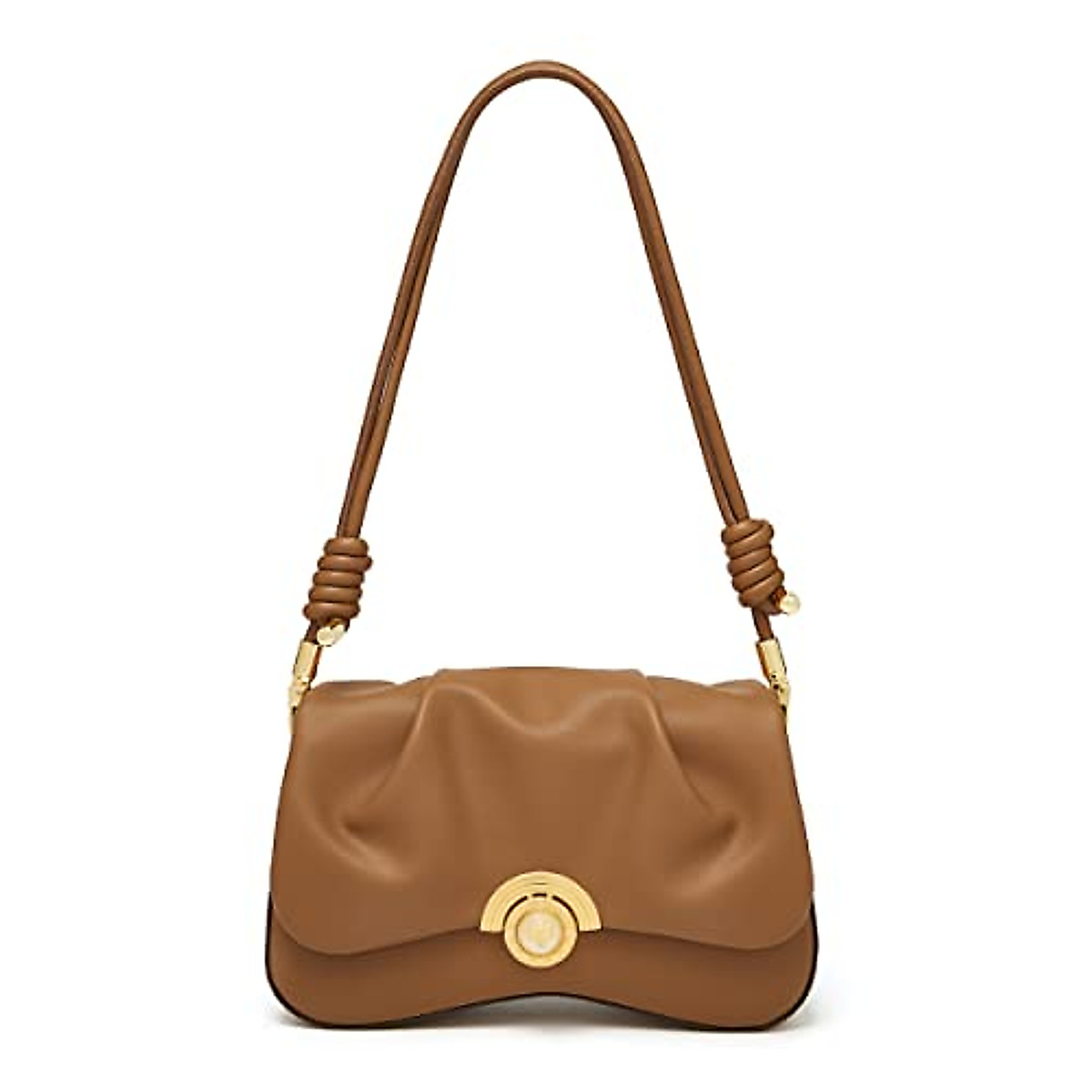 FOXLOVER Small Leather Shoulder Bags for Women Fashion Cute Hobo Handbag Ladies Underarm Bag and Purse with Kiss Lock Closure(khaki)