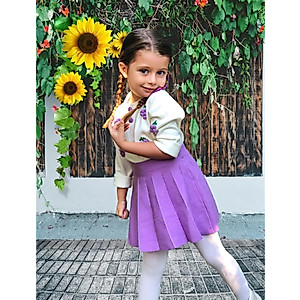 Balatale Toddler Girls Fall Outfits Buttons Sweater Tops Mini Skirt Set 2Pcs Long Sleeve Autumn Winter Clothes Set Purple 12-18Mth