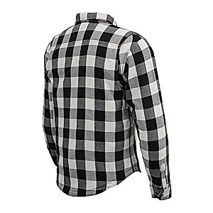 Bikers Place Mens Motorcycle Lightweight Waterproof CE armor Blk/White Checkered Flannel Riding Jacket Shirt (XL, Blk/White) (SH13)