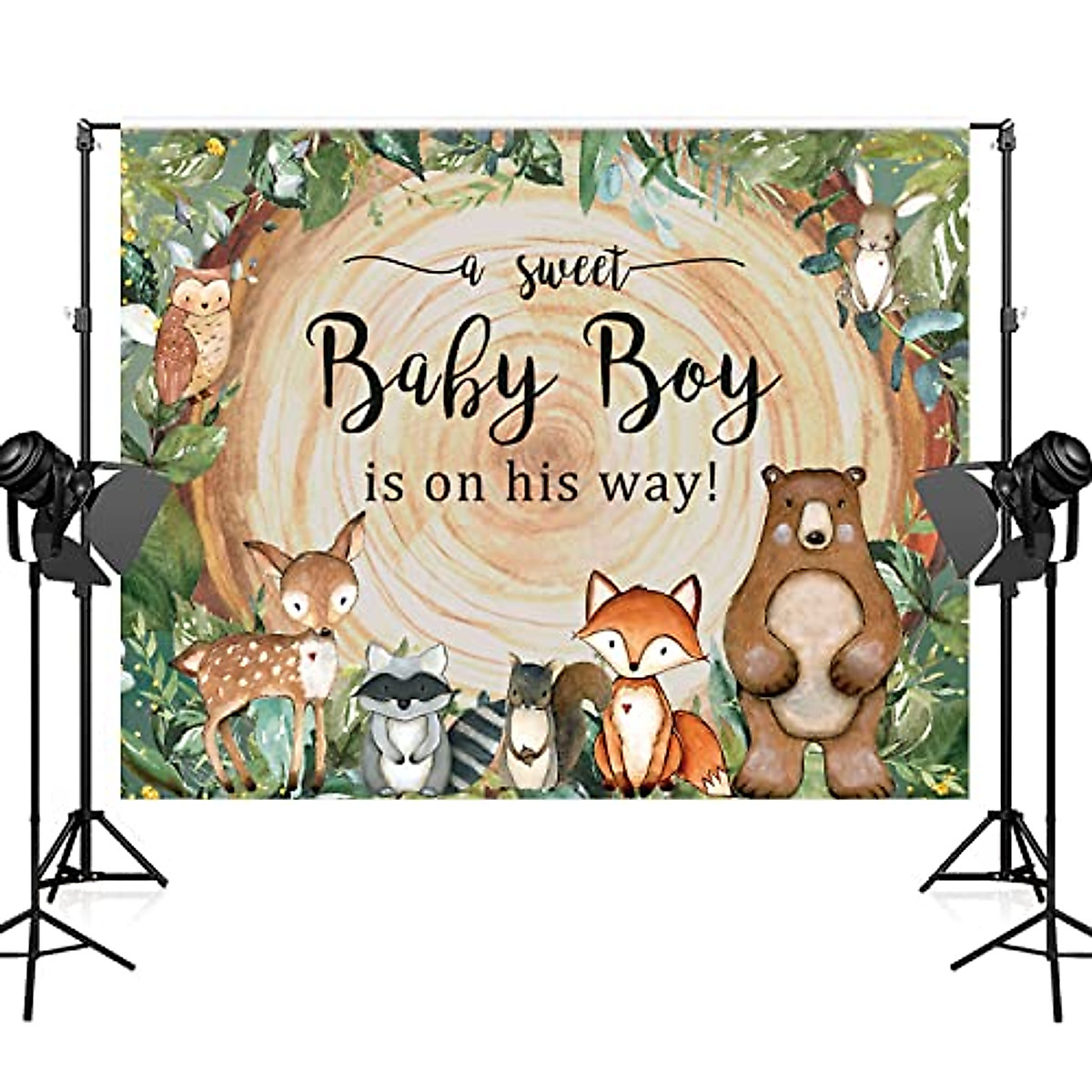 Maijoeyy 7x5ft Woodland Baby Shower Backdrop Woodland Oh Baby Backdrop Safari Jungle Baby Shower Backdrop for Boy Photography Props