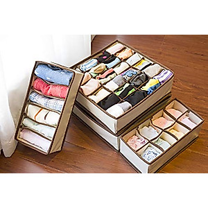 Amelitory Underwear Organizer Drawer Divider Foldable for Bras Panties Socks 4 Set, Beige